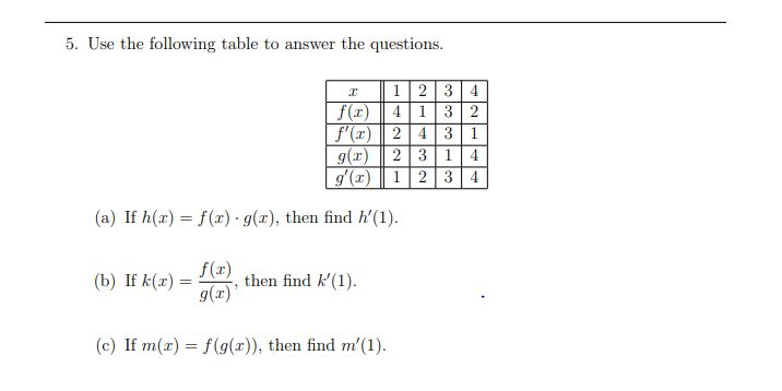 Solved 5. Use the following table to answer the questions. т | Chegg.com