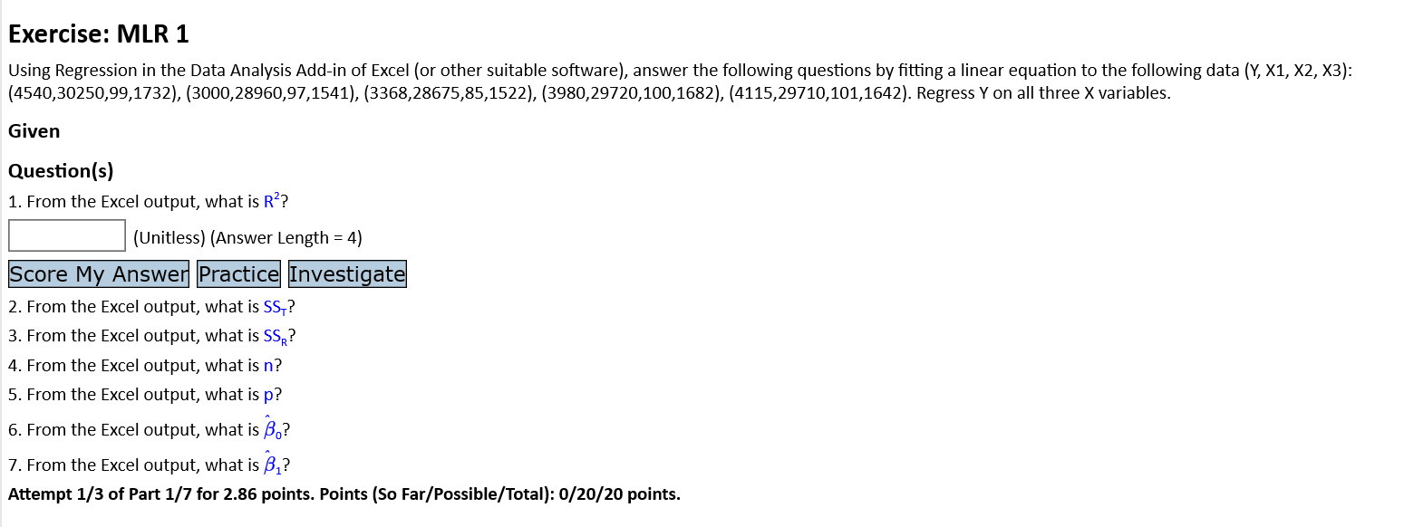 Exercise: MLR 1 Using Regression in the Data Analysis | Chegg.com