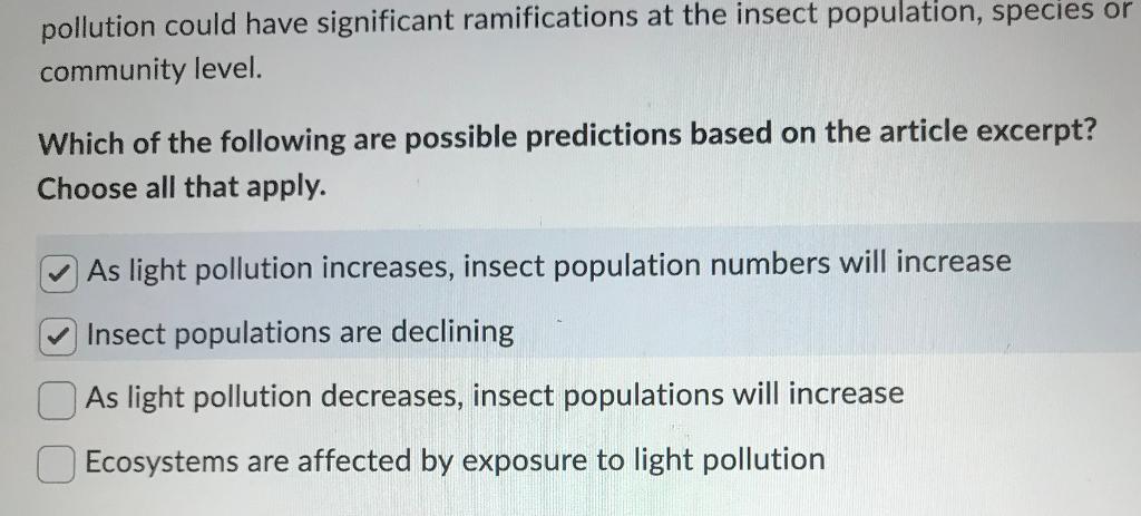 Solved Light Pollution is key 'bringer of insect apocalypse' | Chegg.com