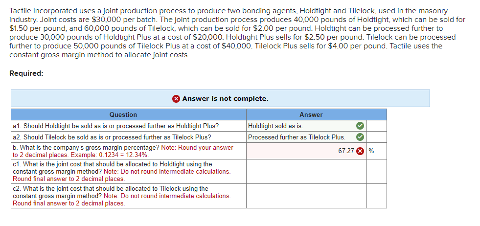 Solved Tactile Incorporated uses a joint production process | Chegg.com