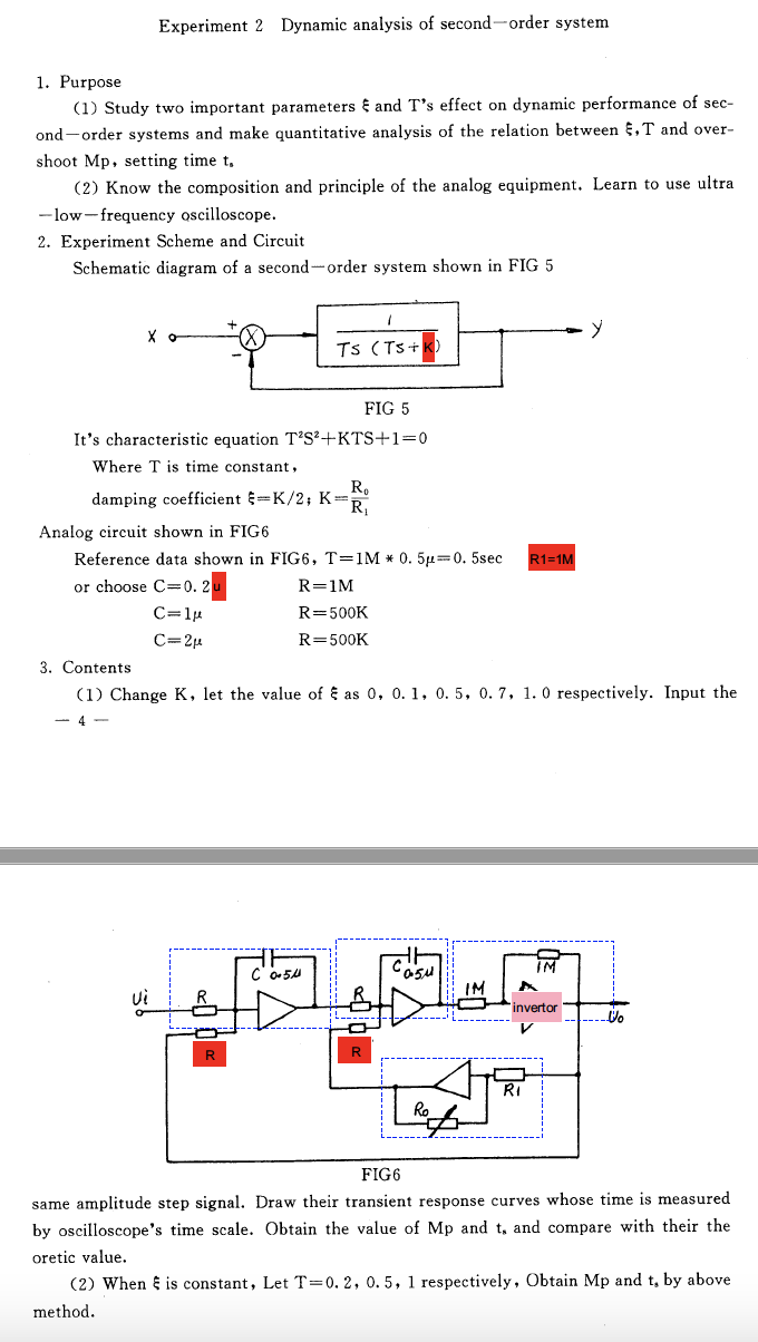 Experiment 2 Dynamic analysis of second-order system | Chegg.com