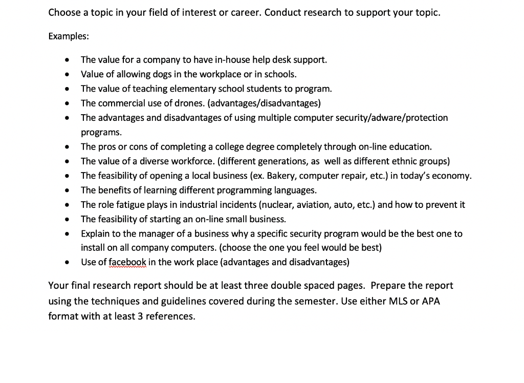 Solved Choose a topic in your field of interest or career. | Chegg.com