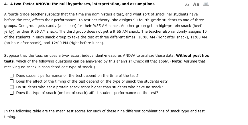 Solved 4. A two-factor ANOVA: the null hypotheses, | Chegg.com