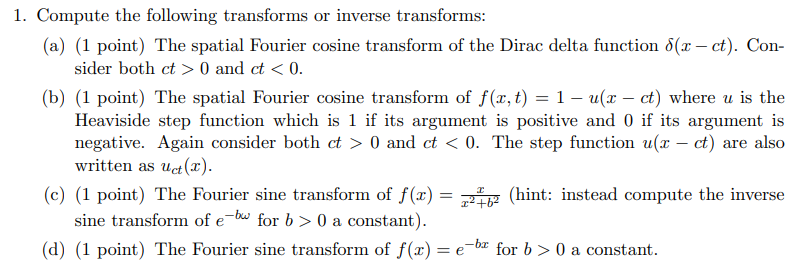 1. Compute the following transforms or inverse | Chegg.com