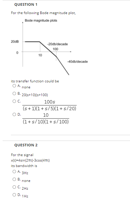 Solved QUESTION 1 For the following Bode magnitude plot, | Chegg.com