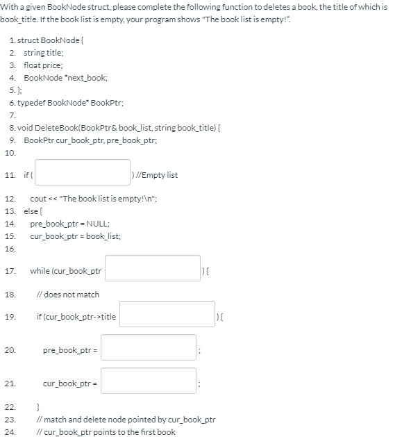 Solved With a given BookNode struct, please complete the | Chegg.com