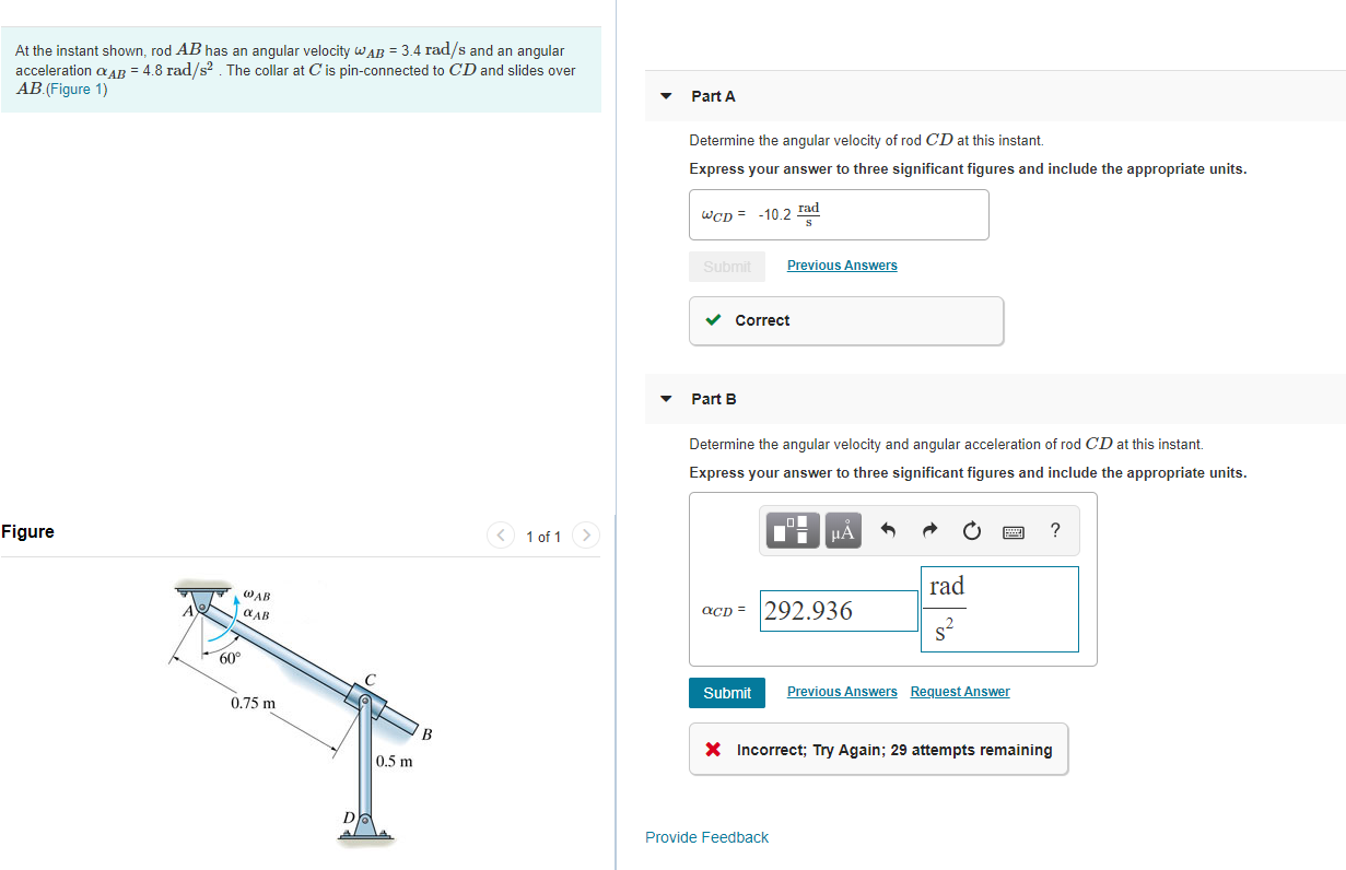 Solved At the instant shown, rod AB has an angular velocity | Chegg.com