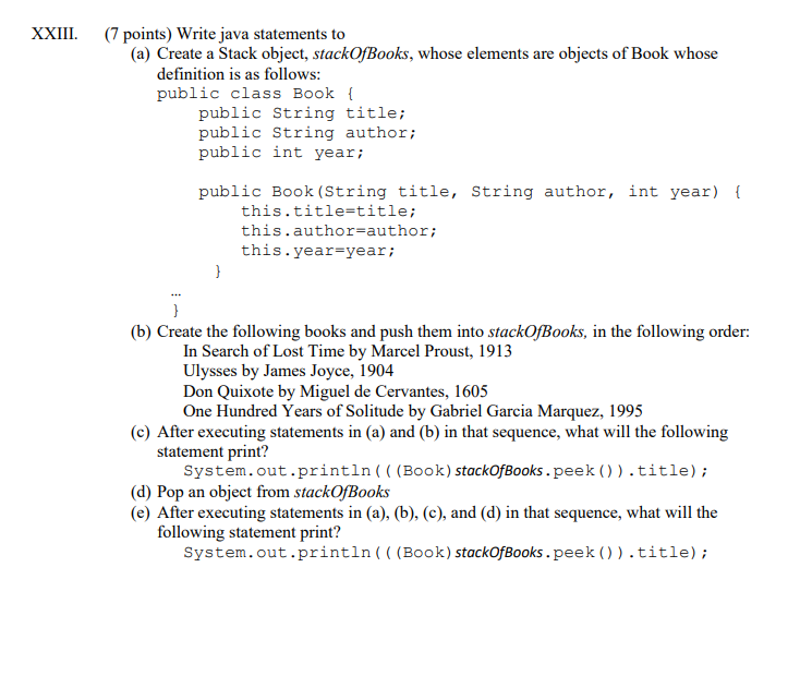 Solved XXIII. (7 points) Write java statements to (a) Create | Chegg.com