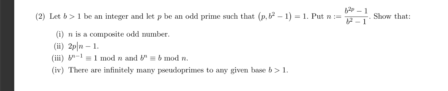 Solved (2) ﻿Let b>1 be an ﻿integer and let p be an ﻿odd | Chegg.com