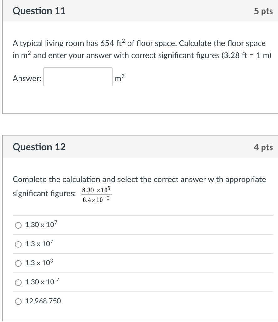 Solved Question 11 5 pts A typical living room has 654 ft2 | Chegg.com