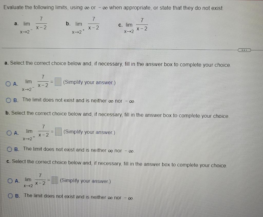 Solved Evaluate the following limits, using oo or - ∞ when | Chegg.com