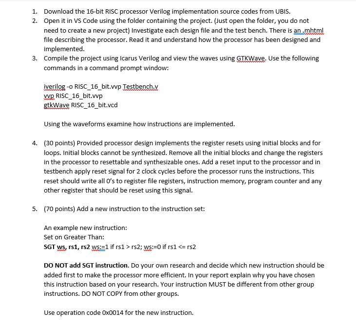 1. Download the 16-bit RISC processor Verilog | Chegg.com