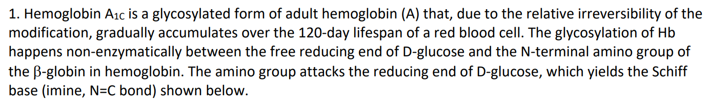 Solved 1. Hemoglobin Aic is a glycosylated form of adult | Chegg.com