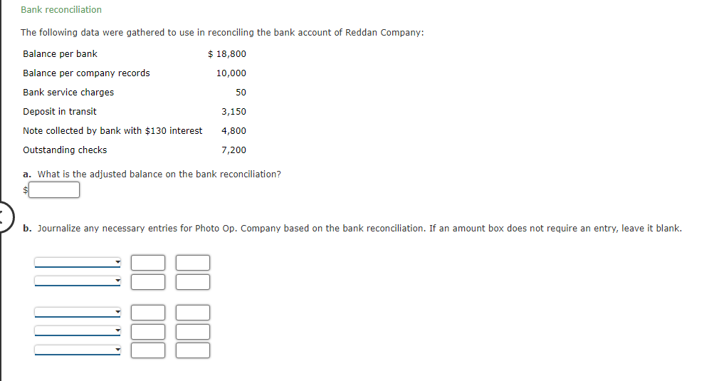 [Solved]: Bank reconciliation The following data were gath