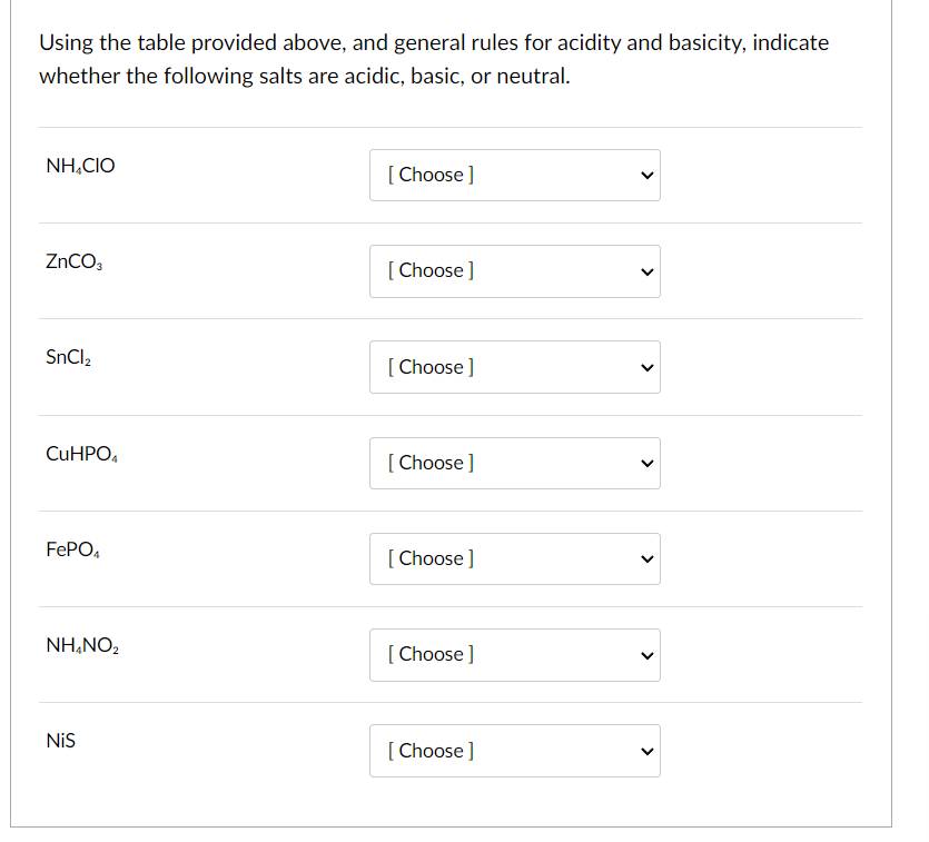 Solved Use this table of Ka and Kb values for selected ions | Chegg.com