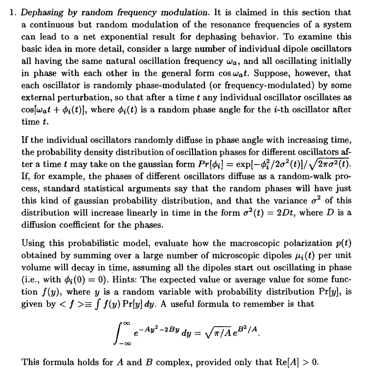 Dephasing by random frequency modulation. It is | Chegg.com
