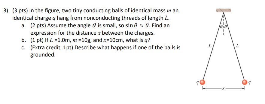 Solved (3 ﻿pts) ﻿In the figure, two tiny conducting balls of | Chegg.com