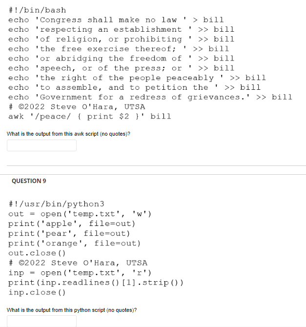 Solved ! #!/bin/bash echo 'Congress shall make no law > bill | Chegg.com