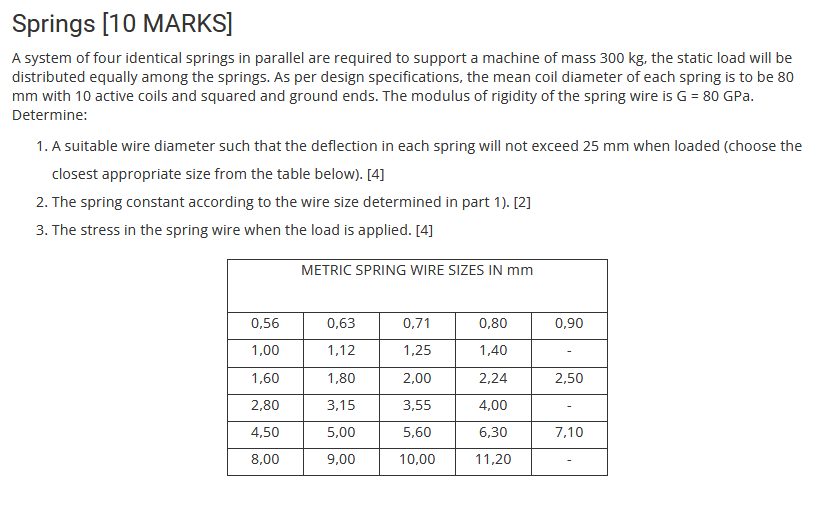 Solved Springs [10 MARKS] A system of four identical springs | Chegg.com