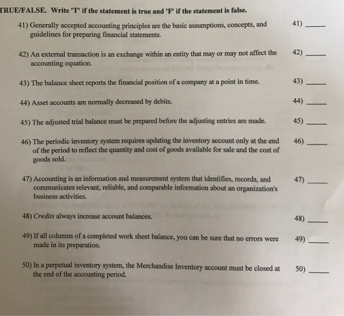 Solved TRUE/FALSE. Write 'T' if the statement is true and 'F | Chegg.com