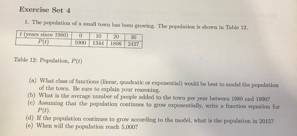 Solved Exercise Set 4 1. The population of a small town has | Chegg.com