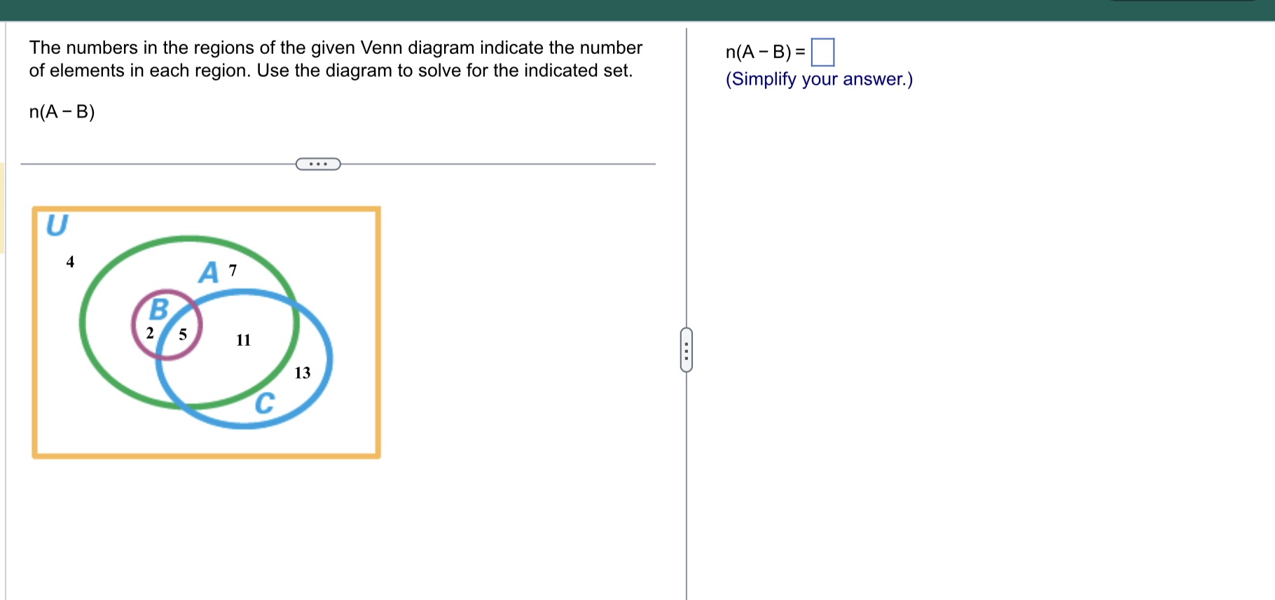 Solved The numbers in the regions of the given Venn diagram | Chegg.com