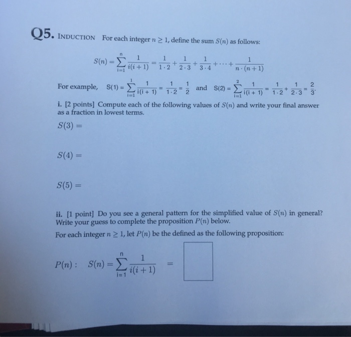 Solved 5. INDUCTION For each integer n 2 1, define the sum | Chegg.com