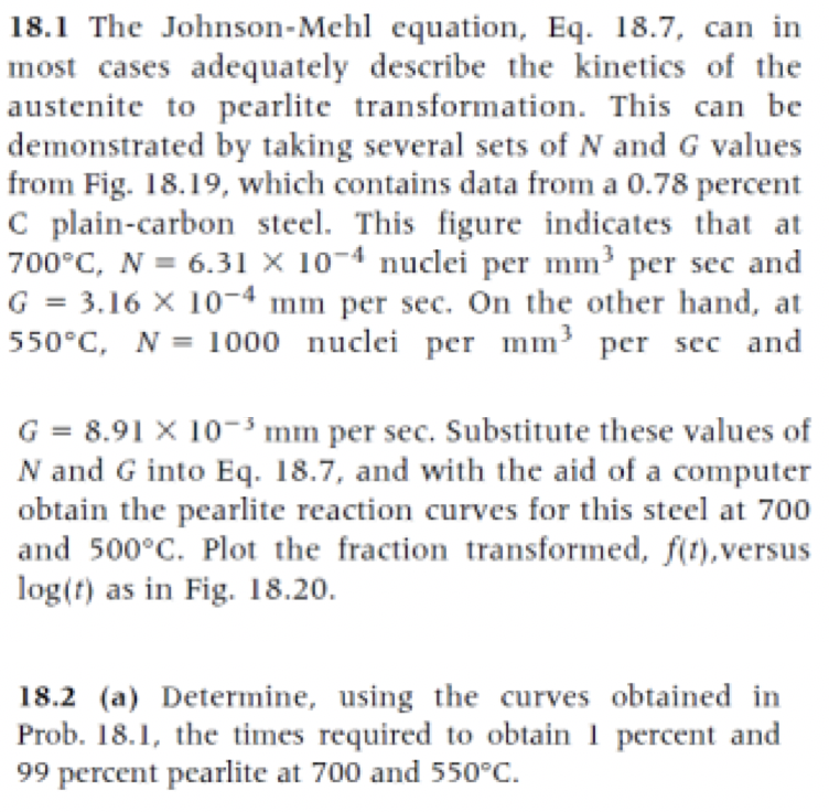 18.1 The Johnson-Mehl equation, Eq. 18.7, can in most | Chegg.com