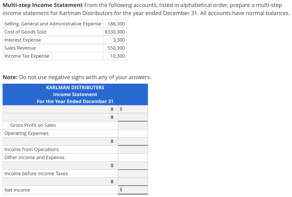 Solved Multi-step Income Statement From the following | Chegg.com