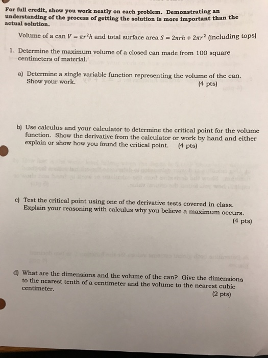 Solved Volume of a can V = pi r^2 h and total surface area S | Chegg.com