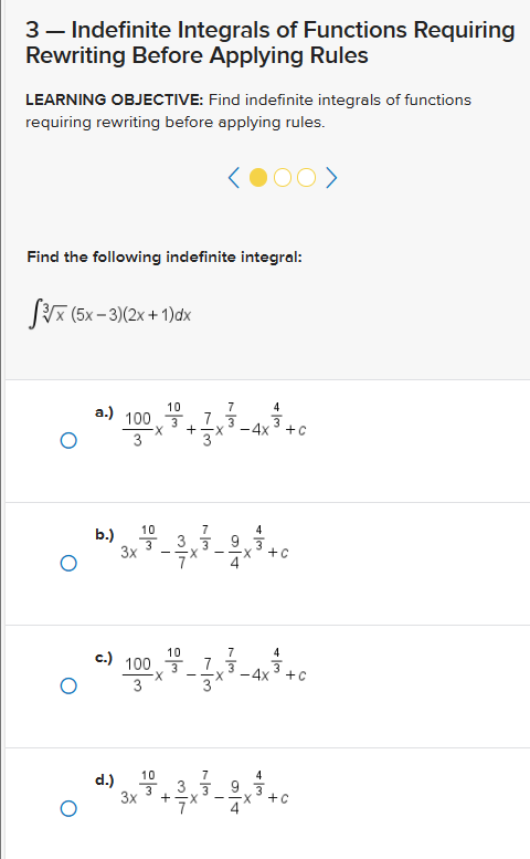 Solved 3 - Indefinite Integrals of Functions Requiring | Chegg.com