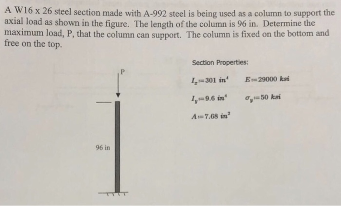 Solved A W16 x 26 steel section made with A-992 steel is | Chegg.com