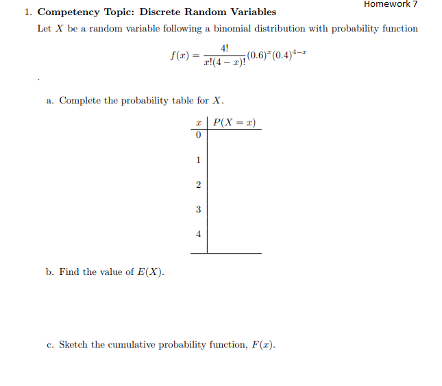Solved Homework 7 1. Competency Topic: Discrete Random | Chegg.com