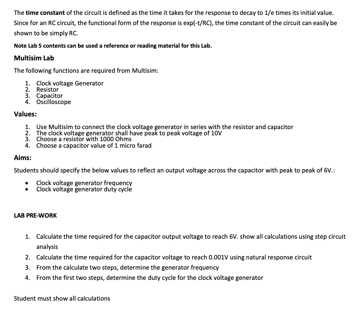 Solved The time constant of the circuit is defined as the | Chegg.com