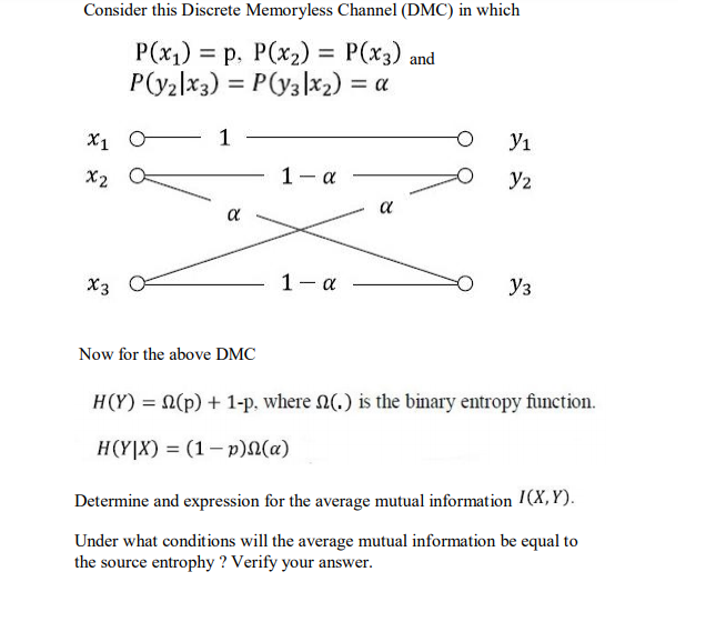 Consider this Discrete Memoryless Channel (DMC) in | Chegg.com