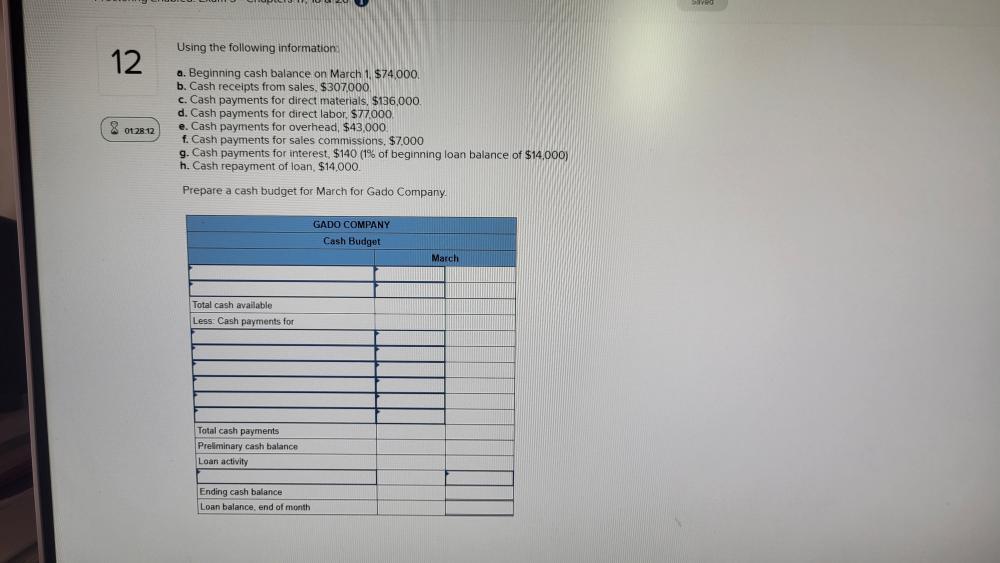 Solved Using the following information a. Beginning cash | Chegg.com