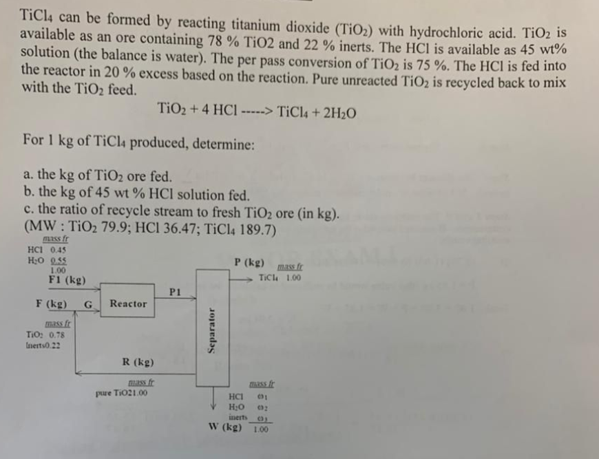 Solved TiCl4 can be formed by reacting titanium dioxide | Chegg.com