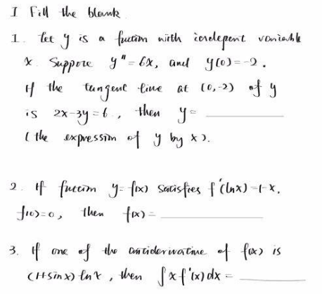 Solved I Fill the blank 1. let y is a fuction with iadepent | Chegg.com