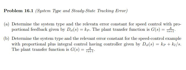 Solved Problem 16.1 (System Type and Steady-State Tracking | Chegg.com