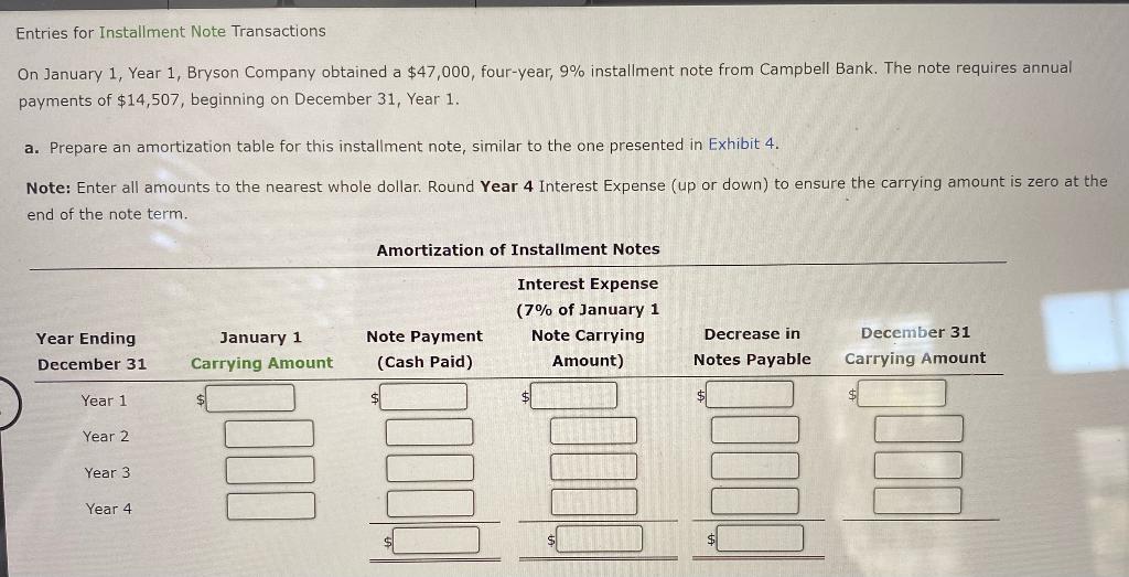 Solved Entries for Installment Note Transactions On January | Chegg.com