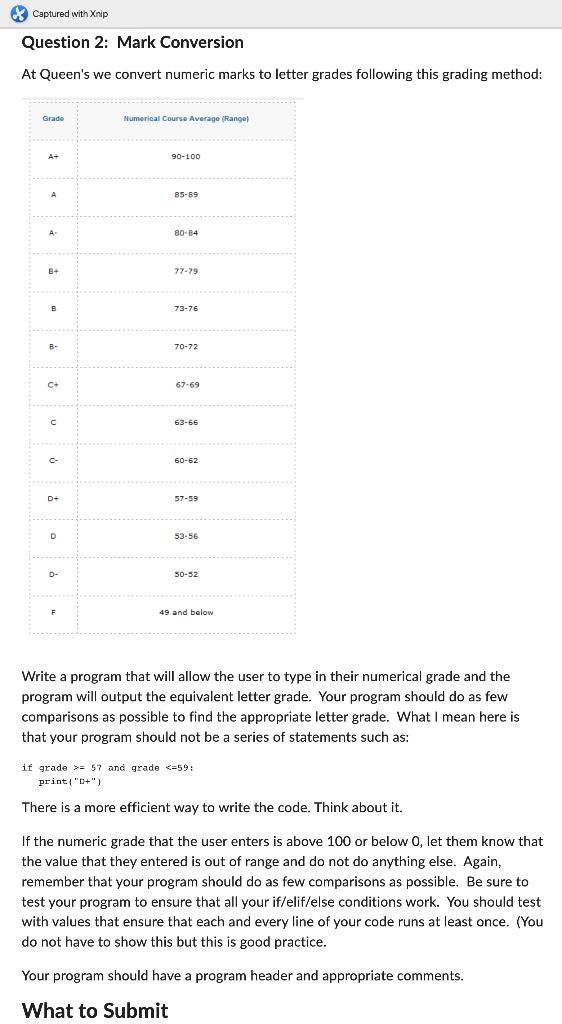 Solved Question 2: Mark Conversion At Queen's we convert | Chegg.com