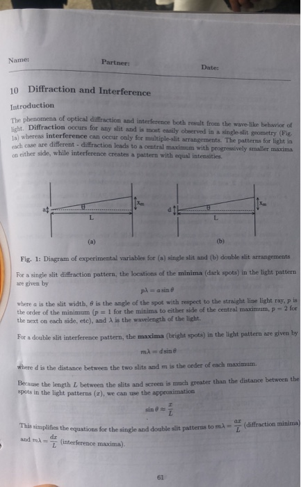 Solved Name: Partner: Date: 10 Diffraction and Interference | Chegg.com