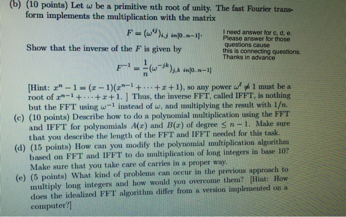 Solved ( b ) ( 10 points) Let ω be a primitive nth root of | Chegg.com