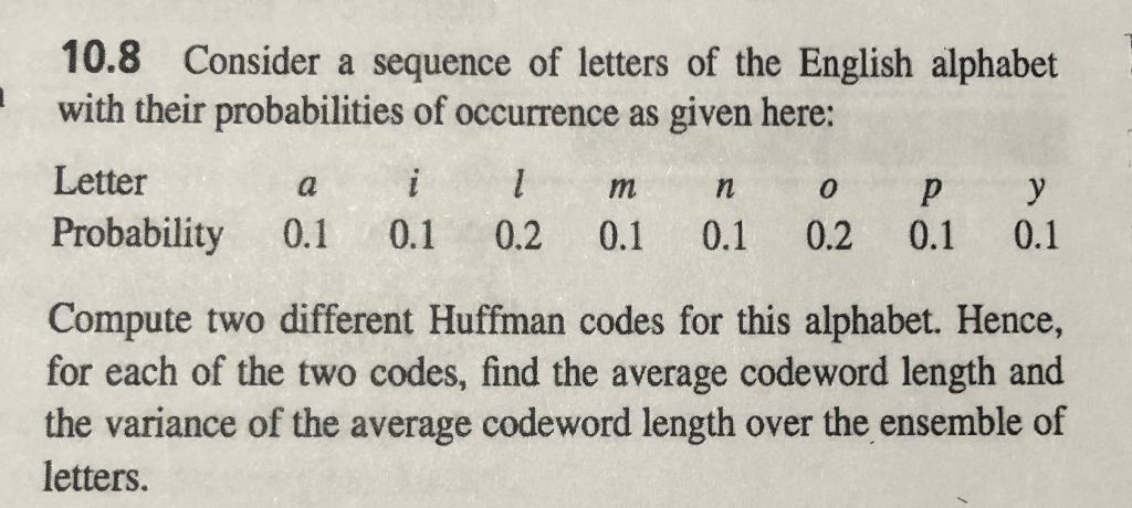Solved 10.8 Consider a sequence of letters of the English | Chegg.com