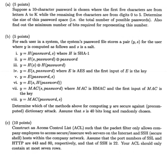 (a) (5 points) Suppose a 10-character password is | Chegg.com