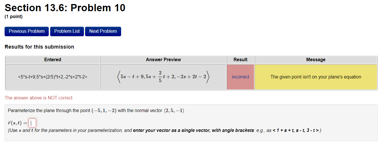 Solved Section 13.6: Problem 10 (1 point) Previous Problem | Chegg.com