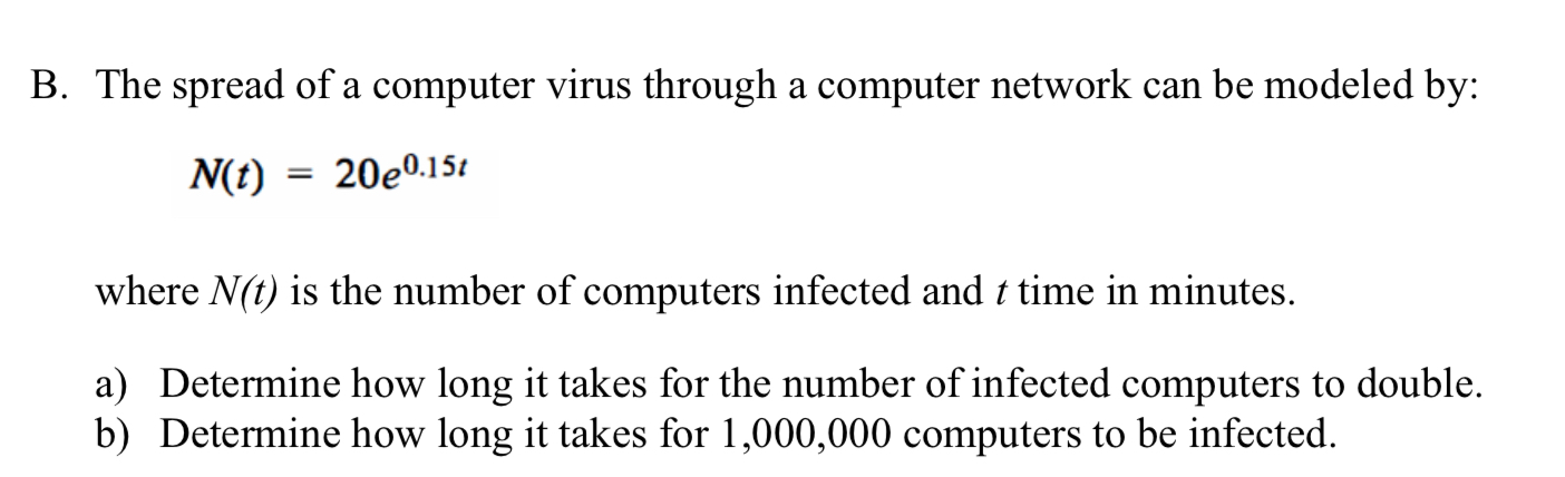 Solved The spread of a computer virus through a computer | Chegg.com