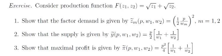 Solved 2 = р 9 2 m Exercise. Consider production function | Chegg.com