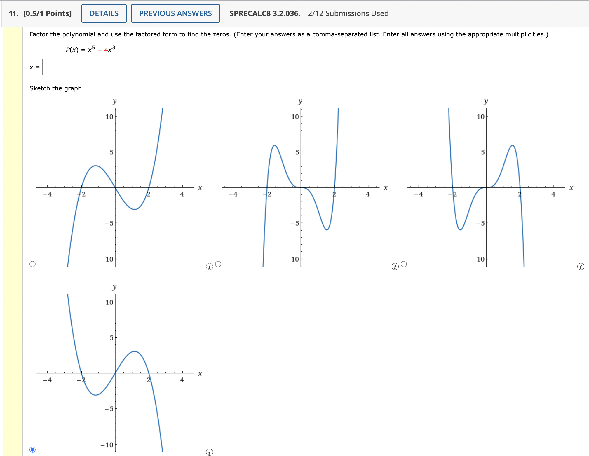 Solved [0.5/1 Points] SPRECALC8 3.2.036. 2/12 Submissions | Chegg.com