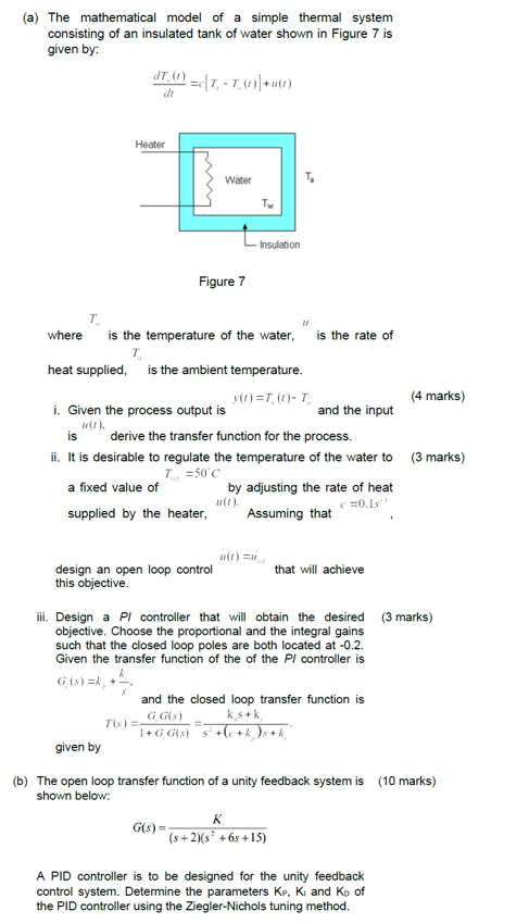 Solved (a) The mathematical model of a simple thermal system | Chegg.com